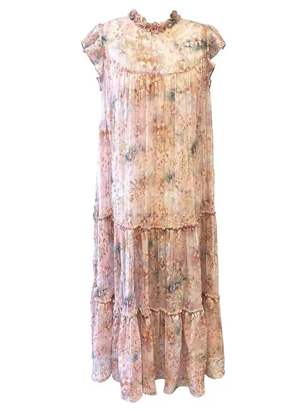 Anna Sui Oasis Blooms Tiered Maxi Dress - Pink