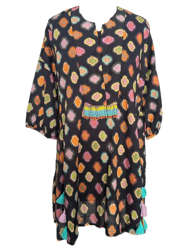 SR BY SONALI RAMAN Tara Short Kaftan-style Mini Dress - Black