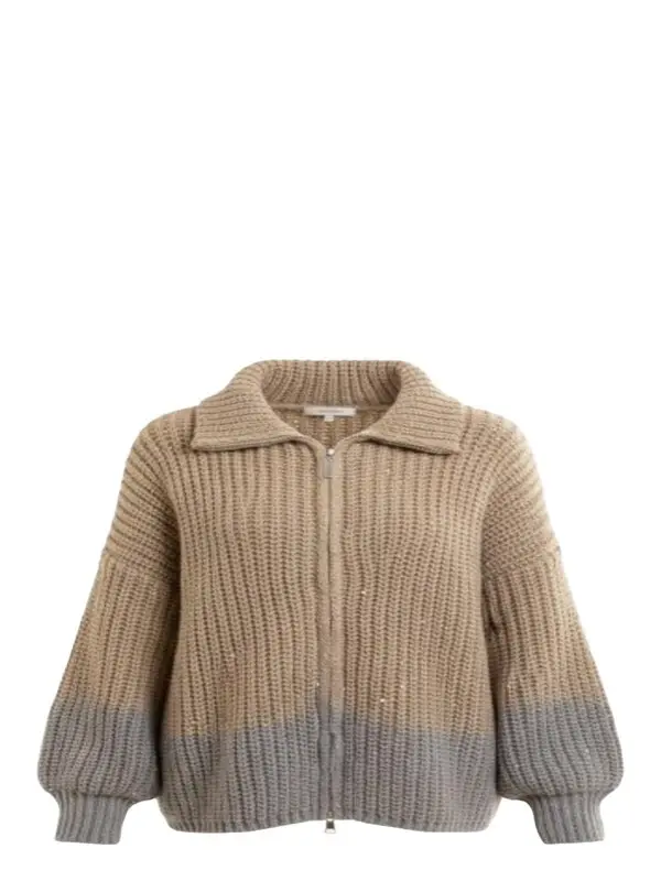 Saachi Zip Up Sequin Cardigan - Brown