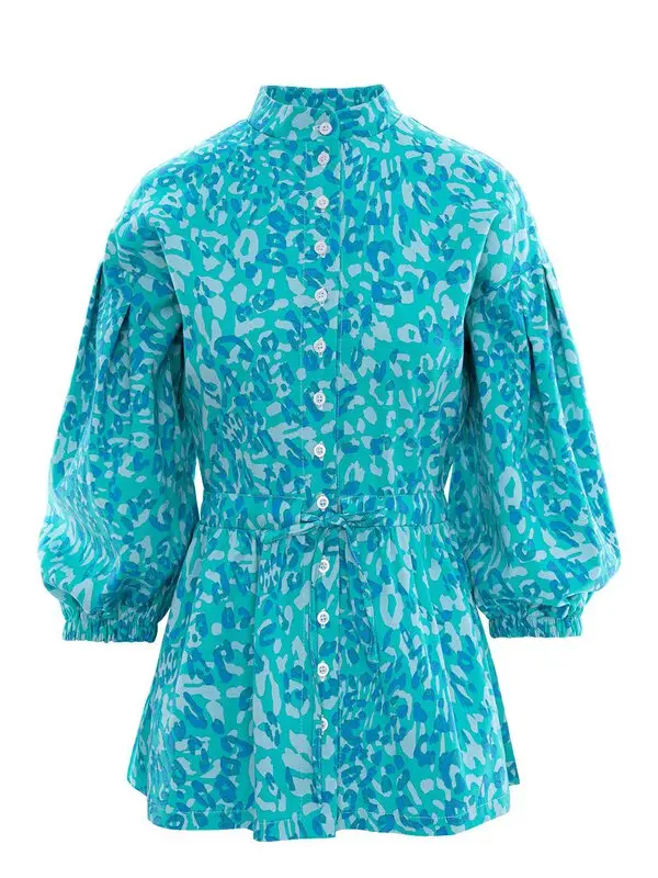 CONCEPT A TROIS Abstract Printed Tunic Blouse - Blue