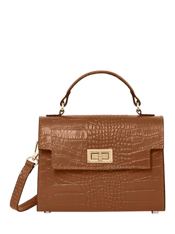 BETSY & FLOSS Ardea Croc Top Handle Handbag - Brown