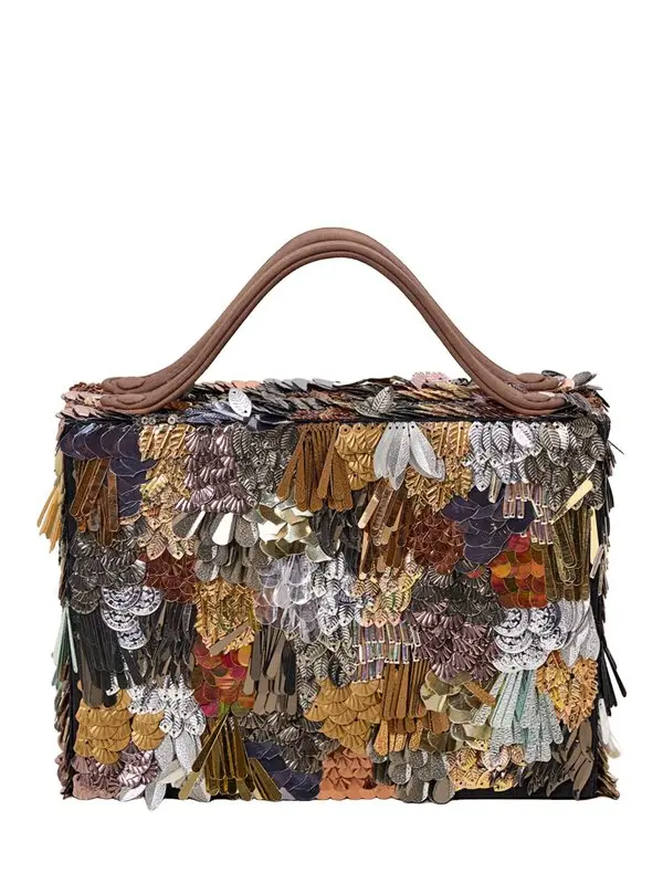 SIMITRI Mixed Metallic Sequin Embellished Briefcase Bag - Black/gold/silver