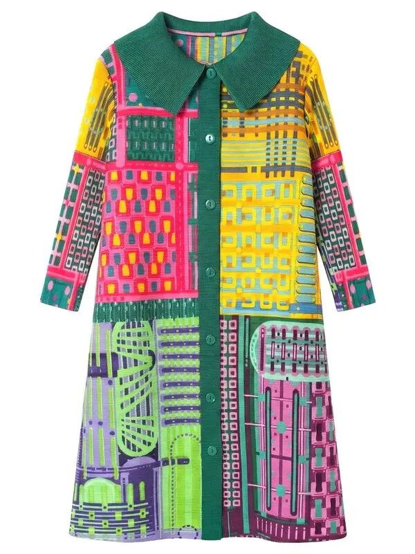 CY BOUTIQUE Architectural Graphic Print Shirt Dress - Green