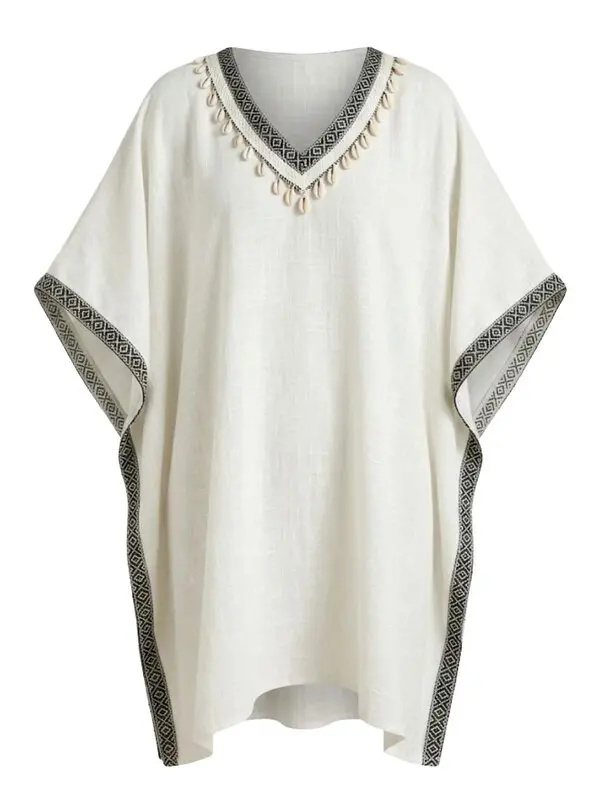 GLAM ON YOU Elmira Kaftan Short With Embroidered Trim - White
