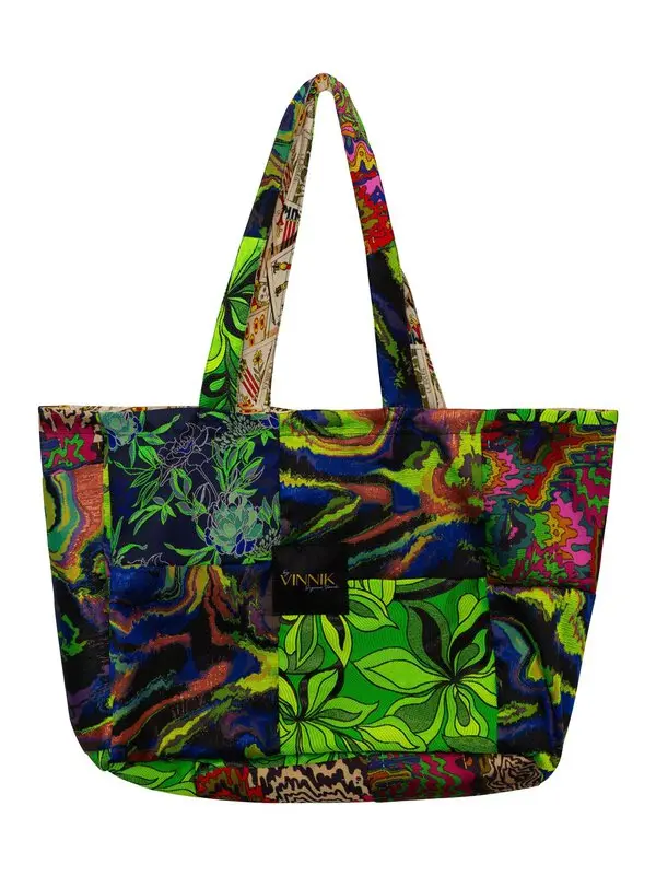 BYVINNIK Patchwork Reversible Tote Bag - Blue/red