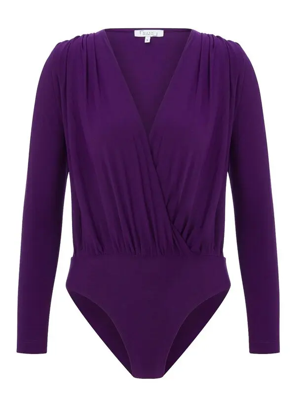 MAAN ISTANBUL Deep V-neck Long Sleeve Bodysuit - Purple