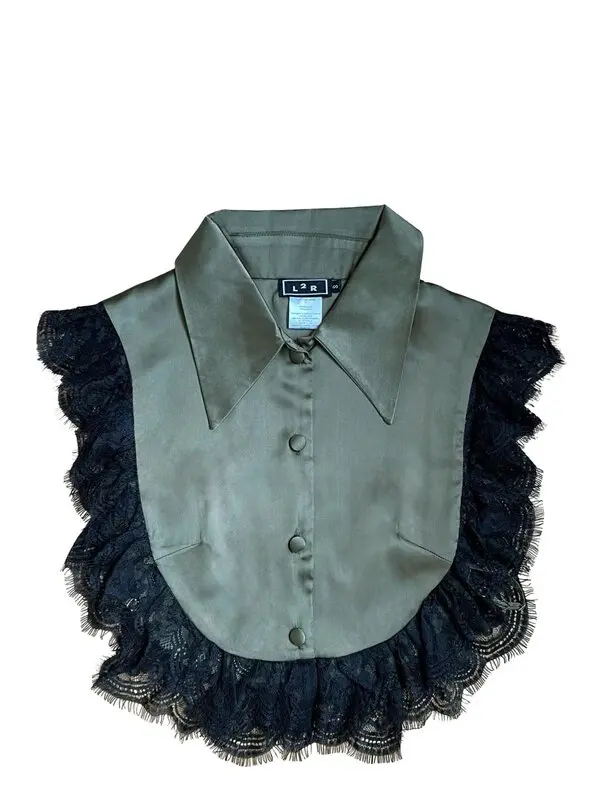 L2R THE LABEL Satin Button-down Top With Lace Trim - Green
