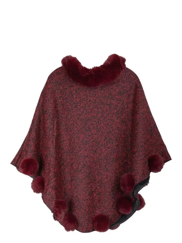 Saachi Faux Fur Pom-pom Poncho - Red