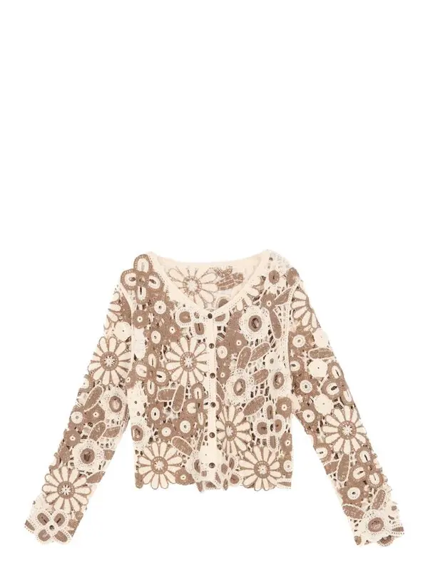 Saachi Flower Lace Crochet Cardigan - Brown