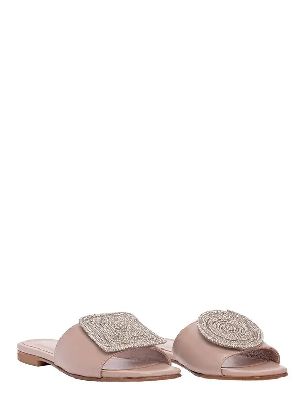 BEAUTIISOLES BY ROBYN SHREIBER Leather Slide Sandals - Orange/brown