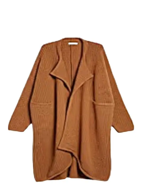 Saachi Oversized Waffle Knit Collared Jacket - Brown