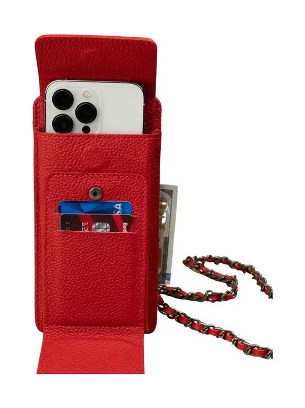 LEATHERE Leather Crossbody Bag Phone Wallet Columbus - Red