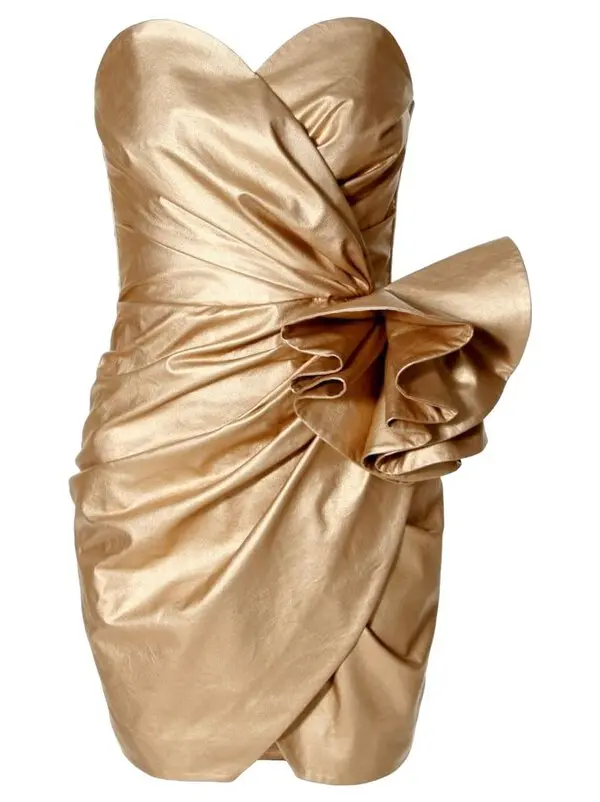 AGGI BY HALEWSKI Mini Vegan Leather Dress - Gold
