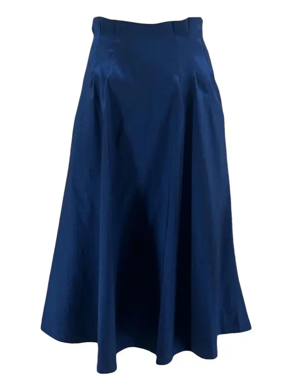 MONZLAPUR NEW YORK Box Pleated Taffeta Midi Skirt - Blue