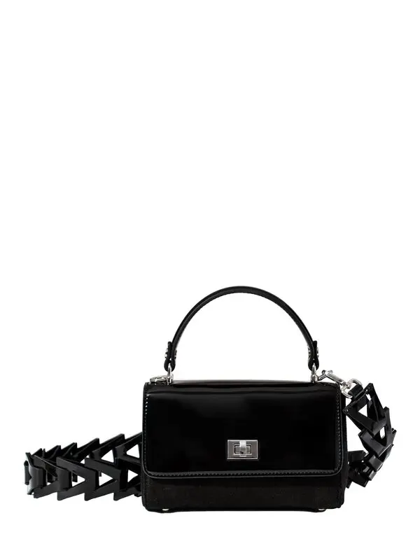 JURGI BRAND Patent Leather & Suede Lili Top Handle Bag - Black
