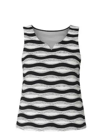CONQUISTA Printed Sleeveless V-neck Top - Black