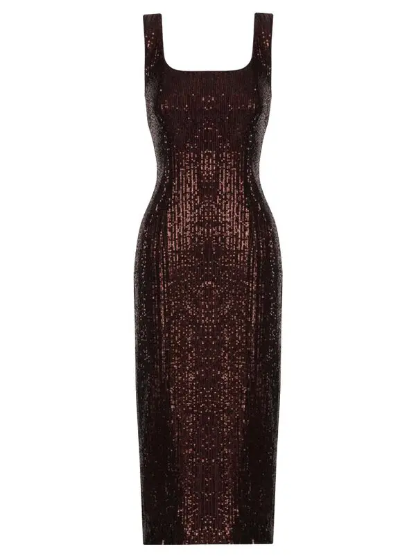 ELSAVA Sequin Midi Dress - Brown