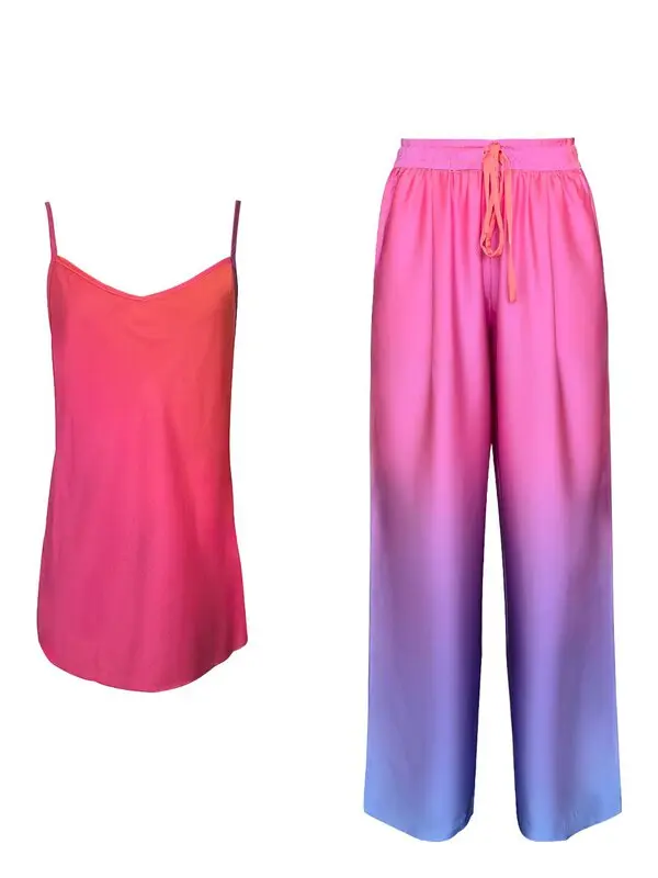 JANARA JONES Cami Top With Wide-leg Pants Set - Blue/orange/pink/purple