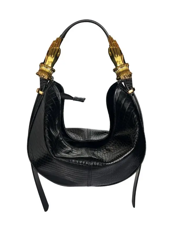 INDIGOLUSH Hobo Leather Bag With Hand-shaped Buckles - Black