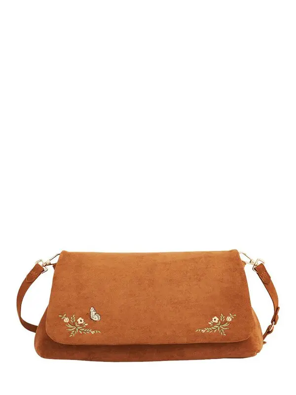 FABLE ENGLAND Floral Embroidered Shoulder Bag - Brown