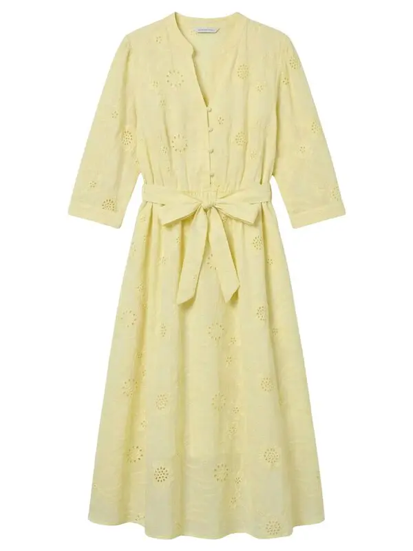 LATELIER LONDON Broderie Anglaise Cotton Midi Dress - Yellow