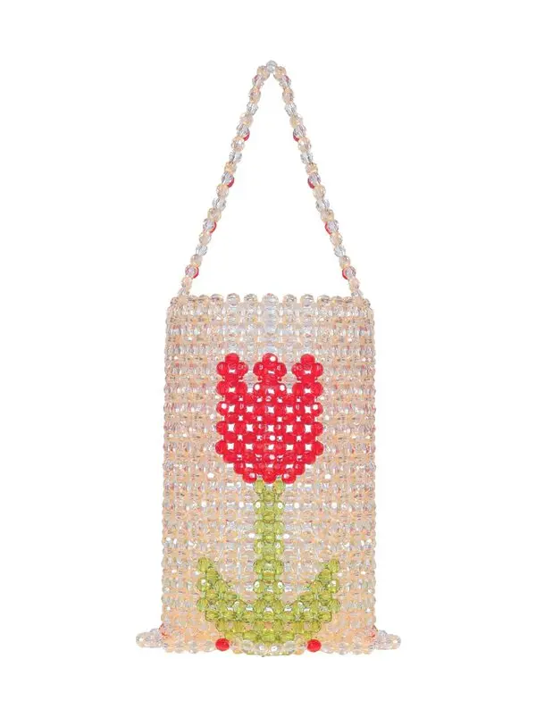 TILLIE BEADS Champagne Bloom Tulip Bucket Bead Bag - Brown