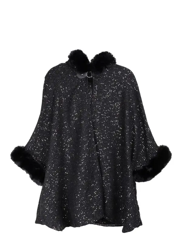 Saachi Sequin Kimono With Faux Fur Hood - Black