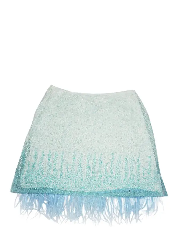 FORMULA S7 Embroidered Mini Skirt With Feather Trim - Blue