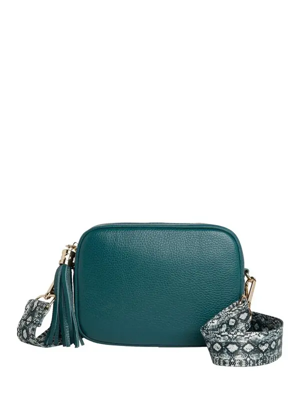 BETSY & FLOSS Verona Crossbody Bag With Tassel And Snake Print Strap - Green