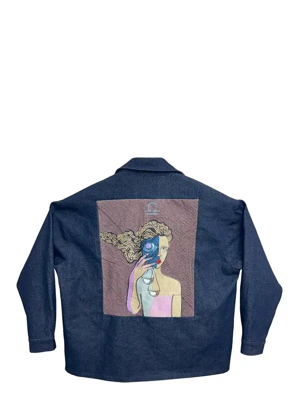 ZASTASTUDIO Libra Zodiac Embroidered Denim Jacket - Black