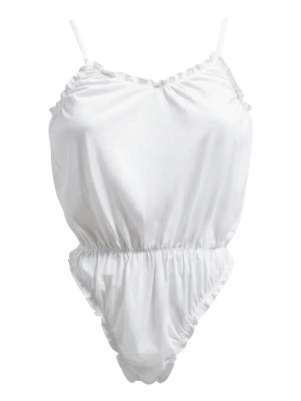 NO COMMENT Romance Bodysuit Elasticated Waistband, Bloomer Style - White