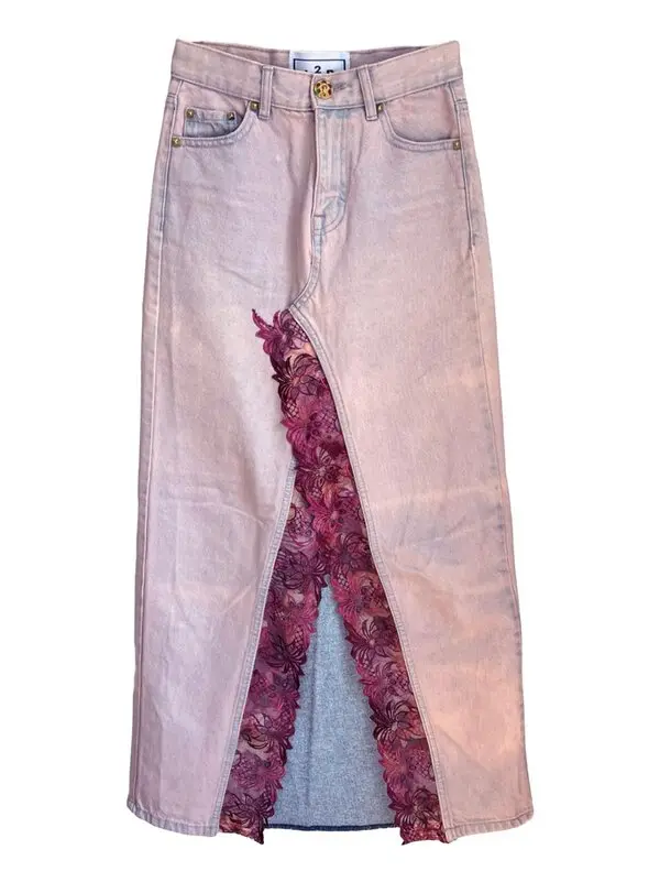 L2R THE LABEL Embellished Denim Maxi Skirt - Purple