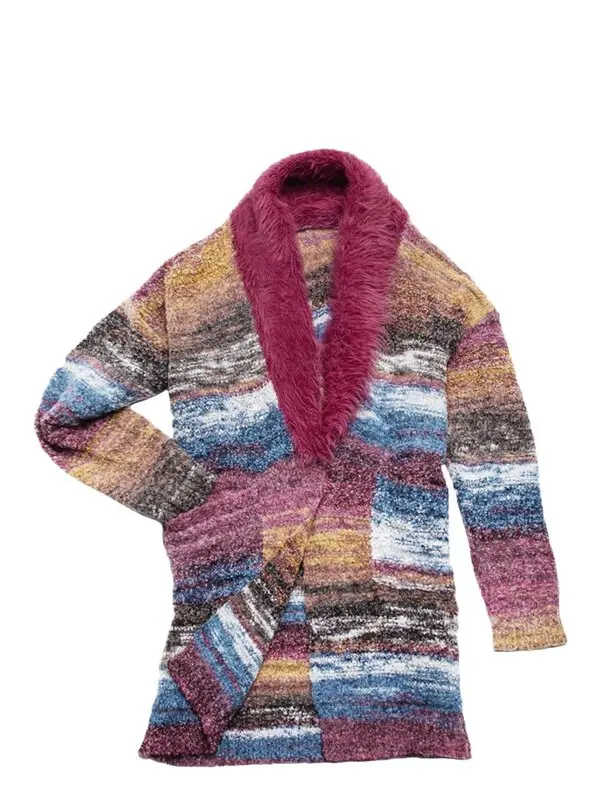 Saachi Fur Collared Long Cardigan Sweater - Purple
