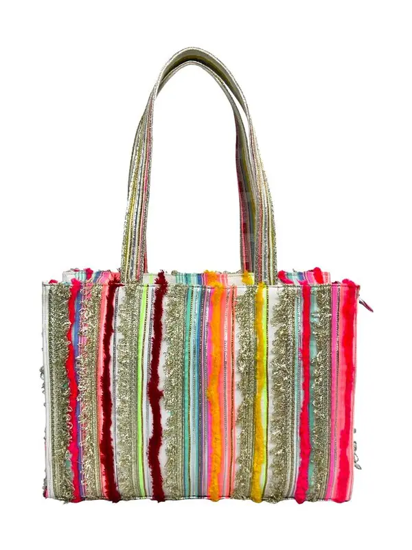 SIMITRI Raasta Embellished Tote Bag - Brown/pink/red/yellow
