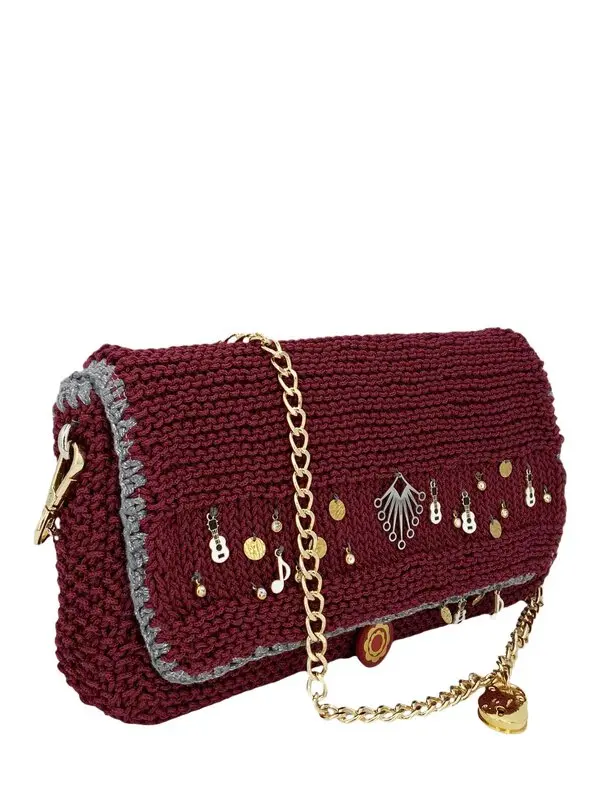 HILO DE MAR Hand-knitted Shoulder Bag With Charms - Red/grey