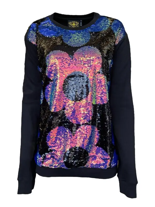 ANY OLD IRON Iridescent Reversible Sequin Sweatshirt - Black/blue/red