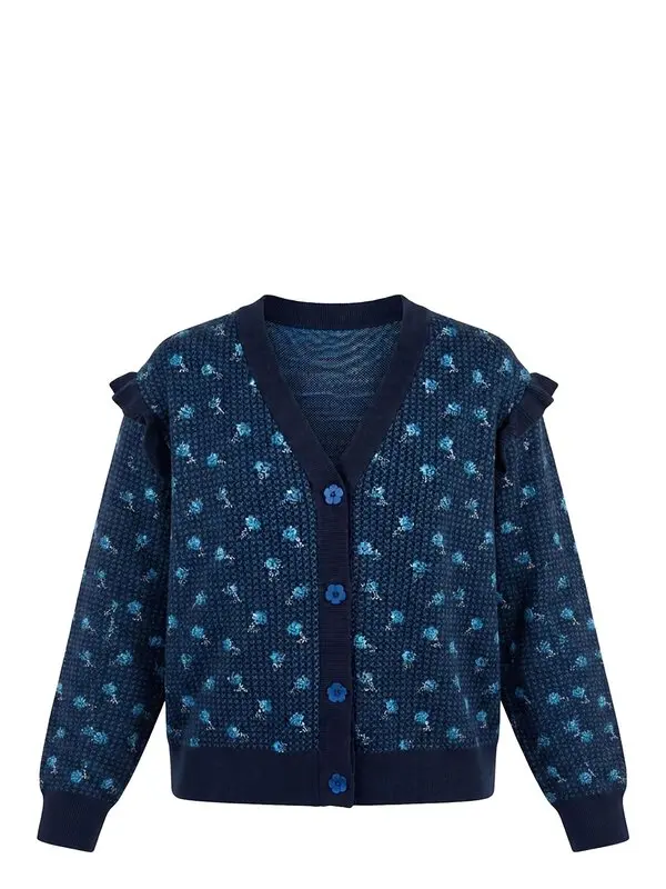 ARTO. Floral Cardigan With Detachable Sleeves - Blue