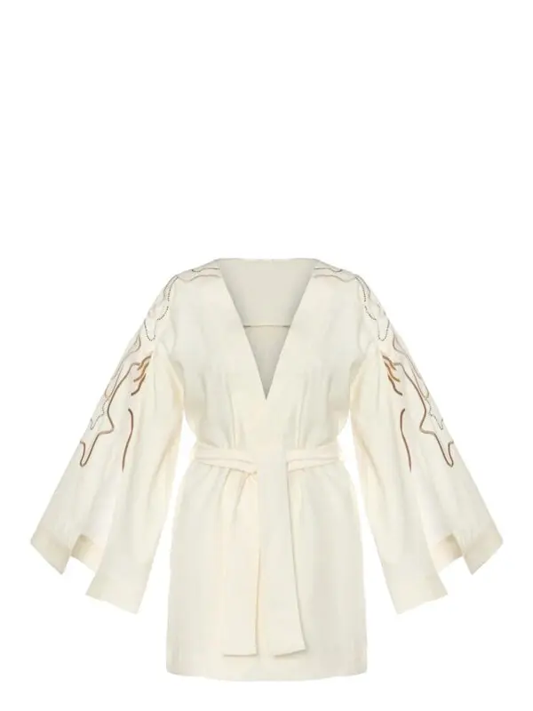WOMEN & WOMEN Woven Embroidered Cape Kimono - Beige/white