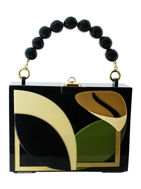GISSA BICALHO Handmade Acrylic Clutch With Detachable Straps - Black/brown