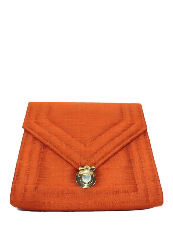 RICHA SHARMA Handcrafted Silk Clutch - Brown/orange