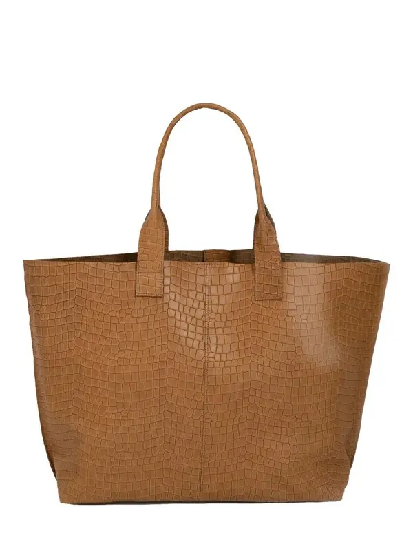 JUAN-JO Croc Embossed Leather Maxi Tote Bag - Brown