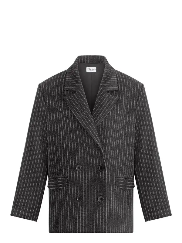 THISISU COLLECTION Sansa Pinstripe Double-breasted Blazer - Grey