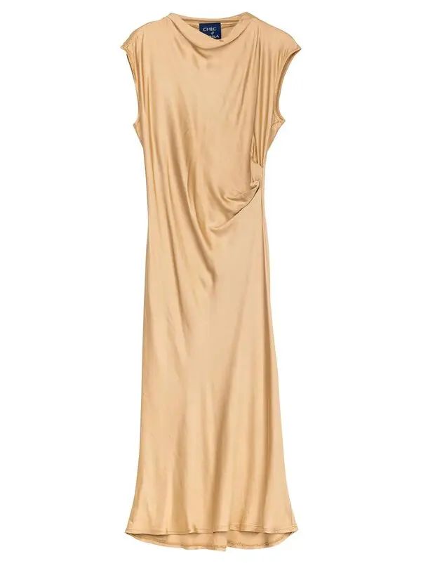 TANTRA SPAIN SL Satin Maxi Draped Dress - Gold