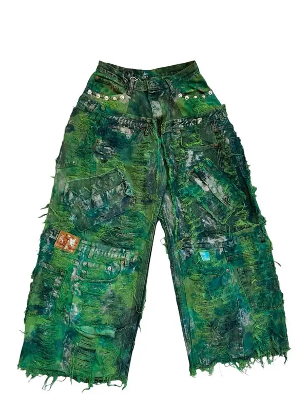 ZASTASTUDIO Wearable Ruins Shredded Wide Leg Pants Two - Green