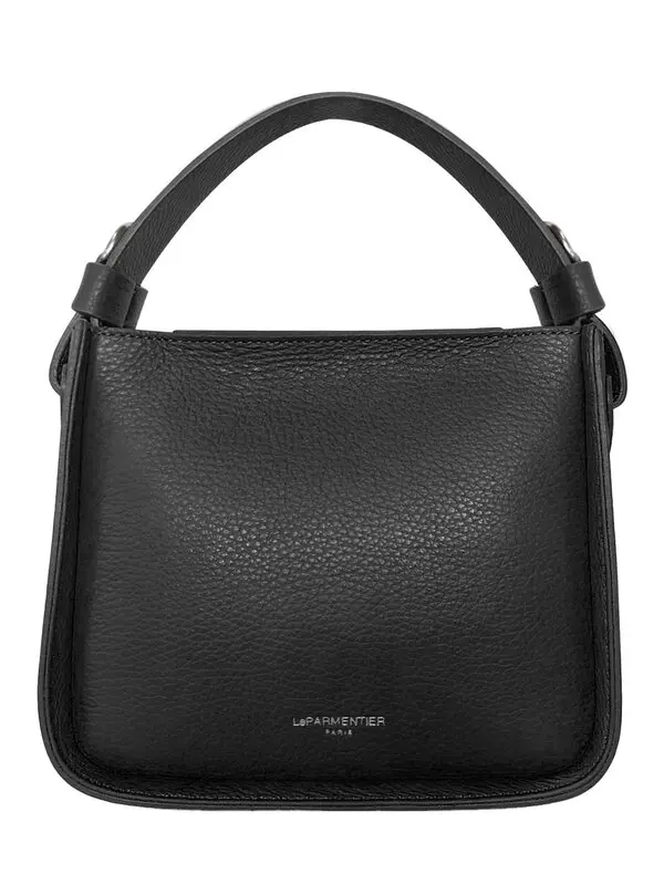 LE PARMENTIER Duplo Small Hammered Leather Top Handle Bag - Black