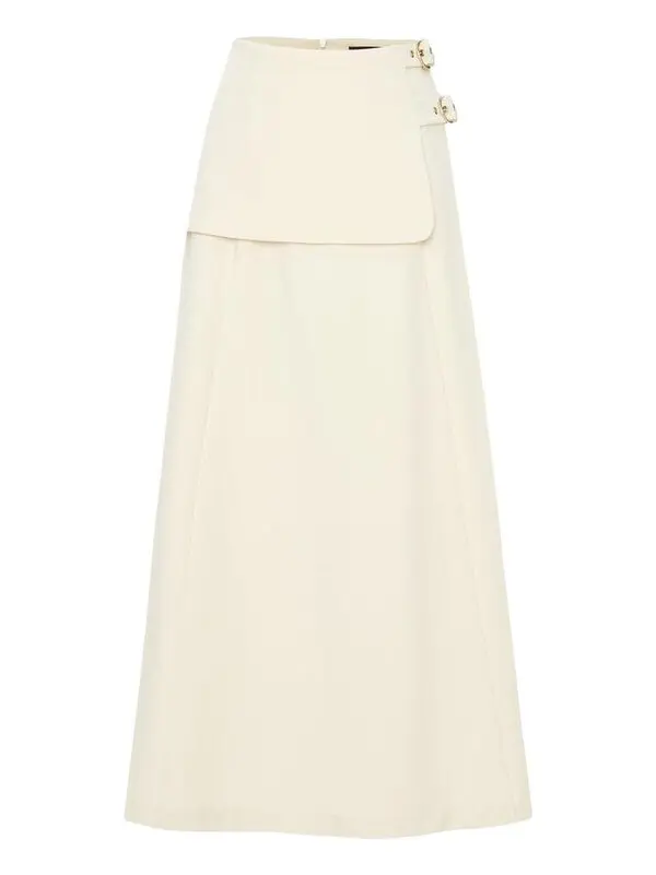 EXQUISE Slim Fit Belted Midi Skirt - Beige