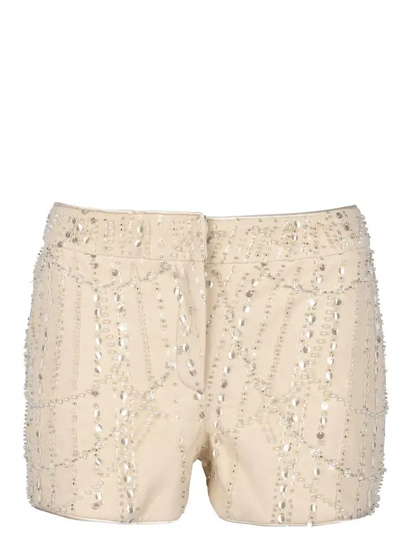 MARUSIYA LONDON Low Rise Beaded Shorts - Beige