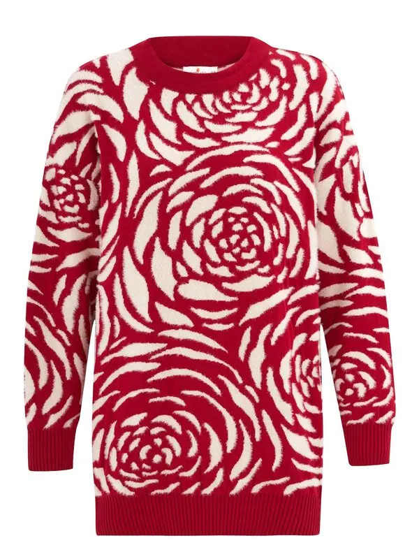 PERALUNA Rose Patterned Knitwear Crew Neck Sweater - Red