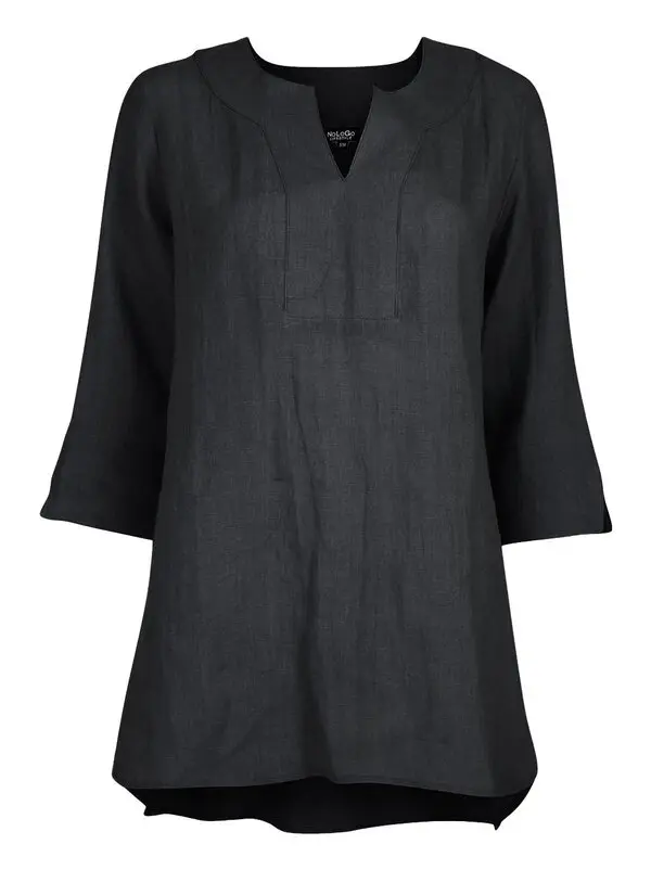 NOLOGO-CHIC Lifestyle Longline Linen Top - Black