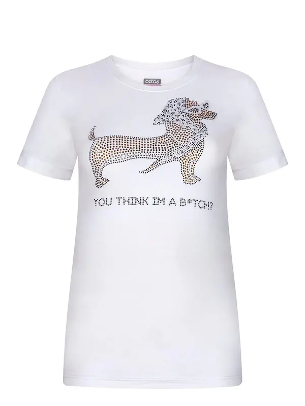 MARUSIYA LONDON Rhinestone Sausage Dog T-shirt - White